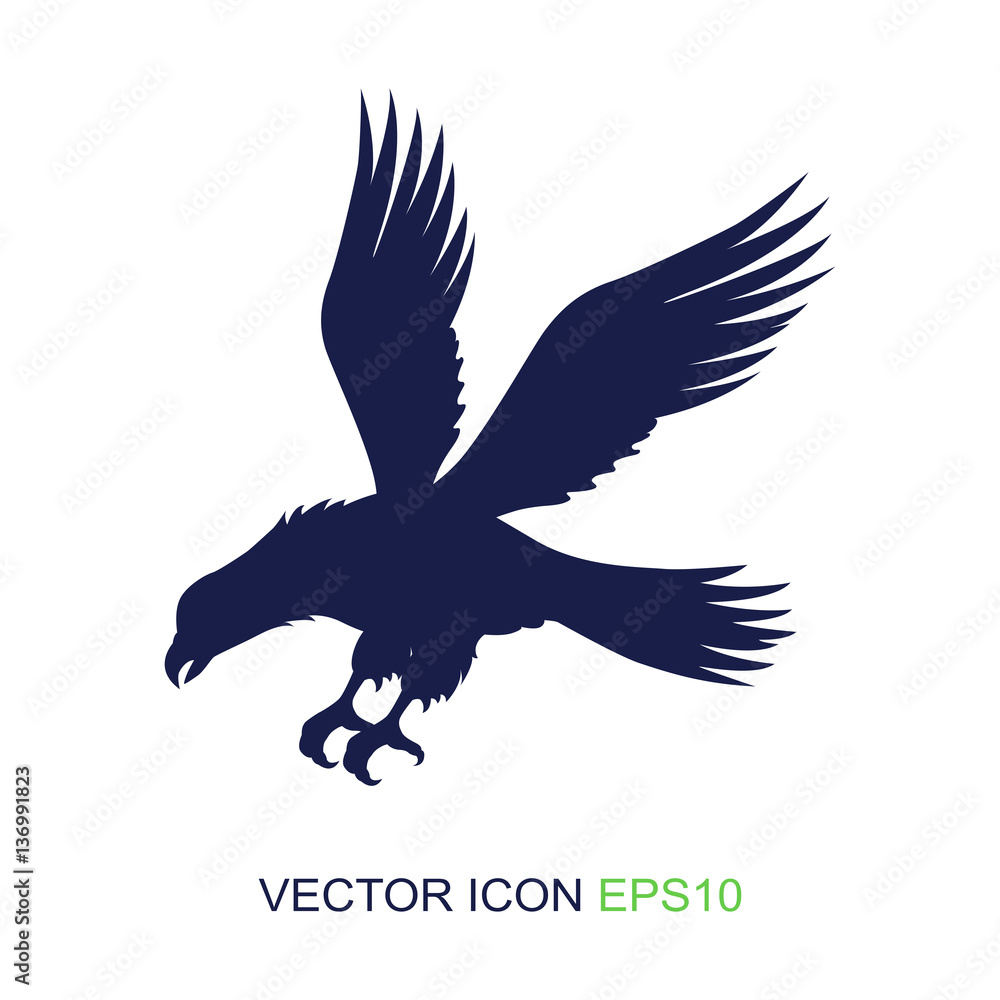 Silhouette of an eagle on a white background. Logo. Side view of an ...