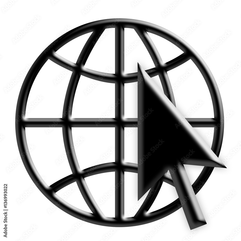 Black 3d Internet Globe Icon With Black Arrow Cursor, World Wide Web ...