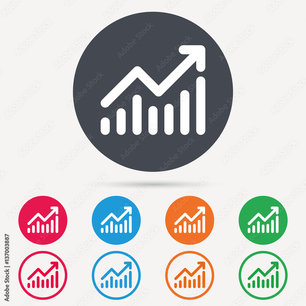 Graph icon. Business analytics chart symbol. Round circle buttons ...