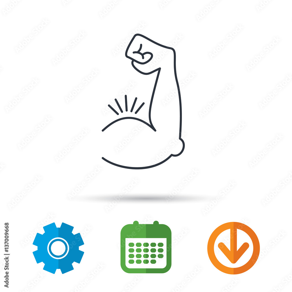 Biceps muscle icon. Bodybuilder strong arm sign. Weightlifting fitness ...