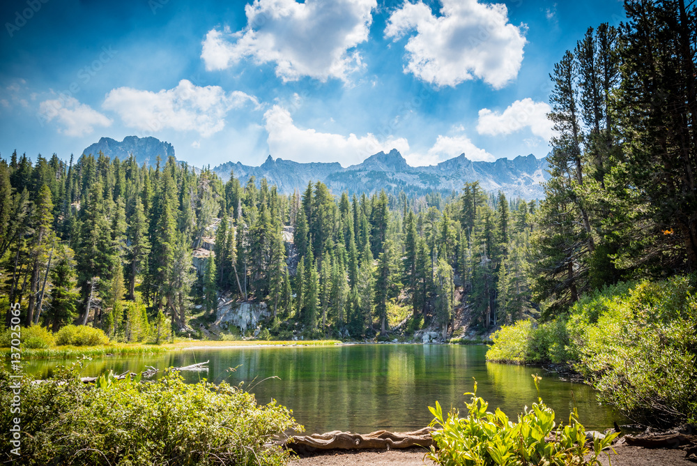 Emerald Lake in the Mammoth Lakes Basin appear green. Stock Photo ...