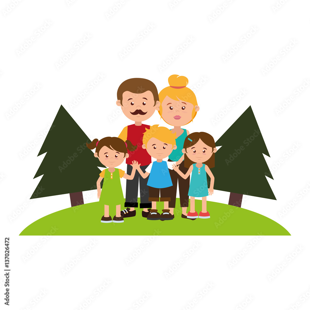 colorful landscape with family nucleus vector illustration Stock Vector ...