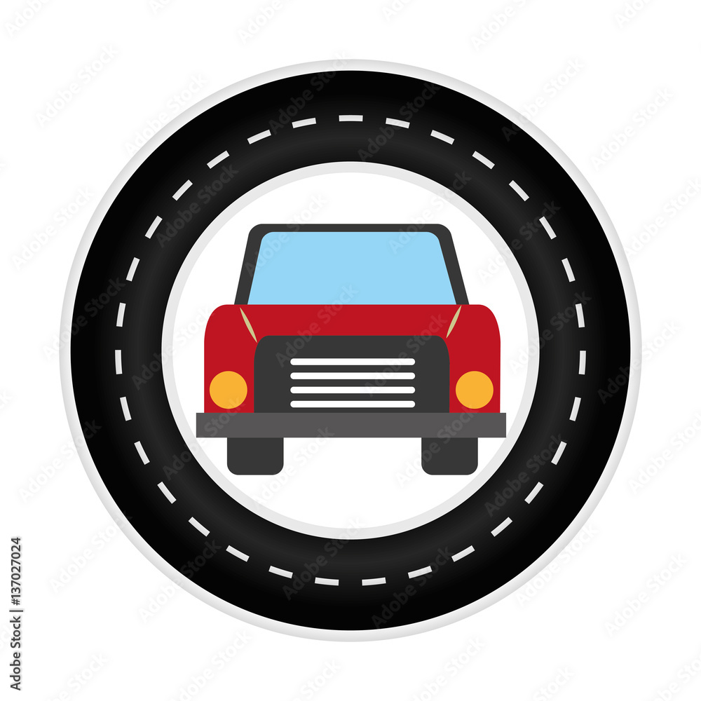 circular border in road shape with front view car vector illustration ...