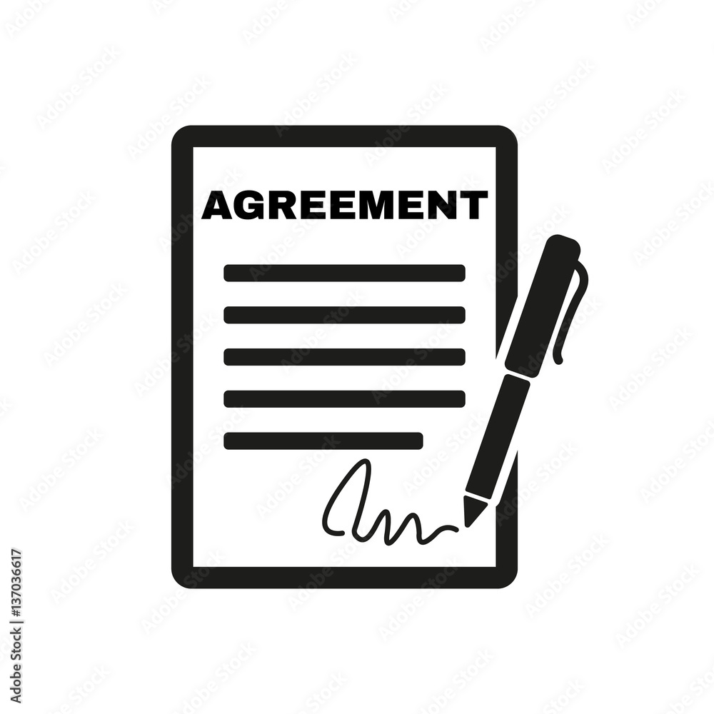 Agreement icon. Contract and signature, pact, accord, convention symbol ...