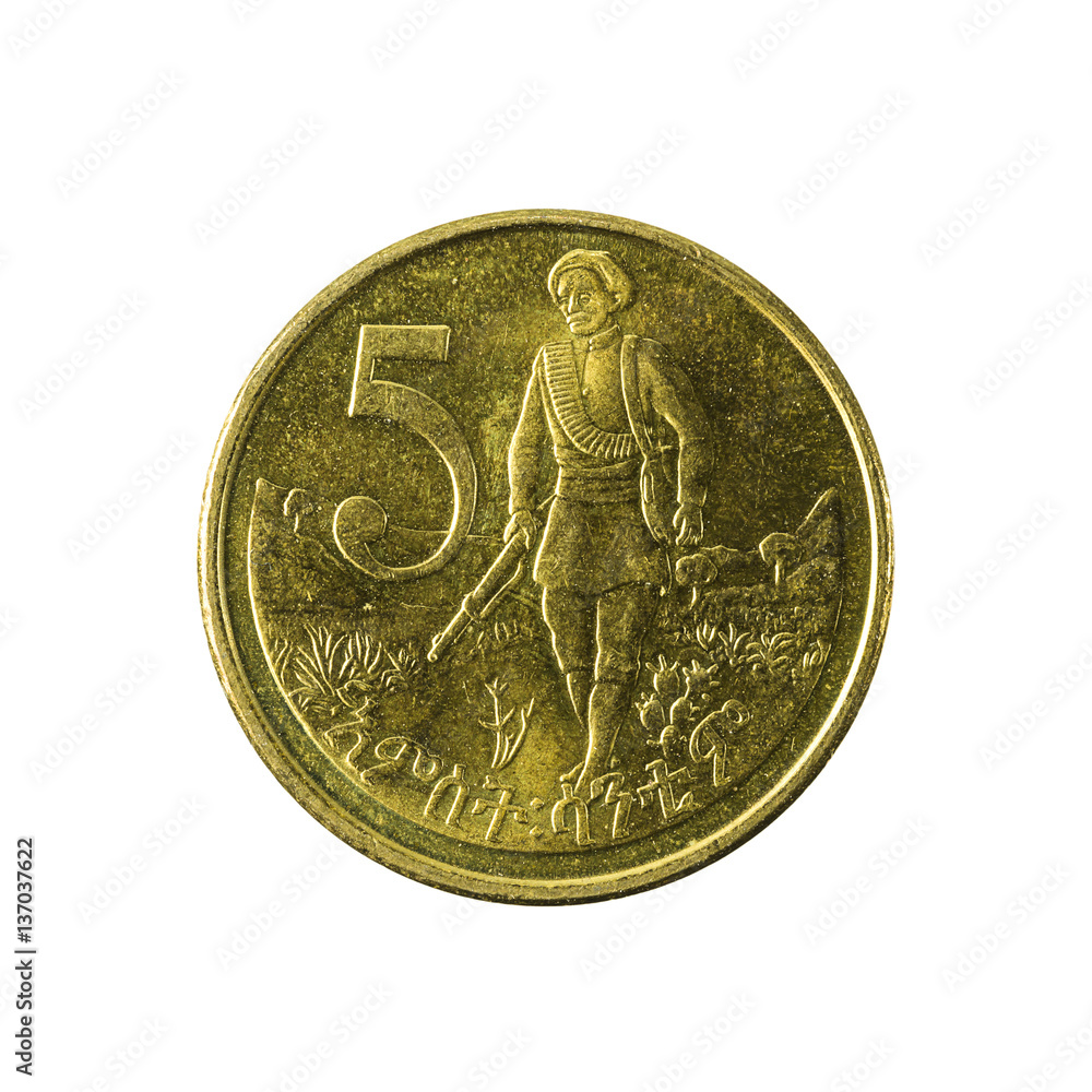 1 ethiopian birr coin reverse isolated on white background Stock Photo ...