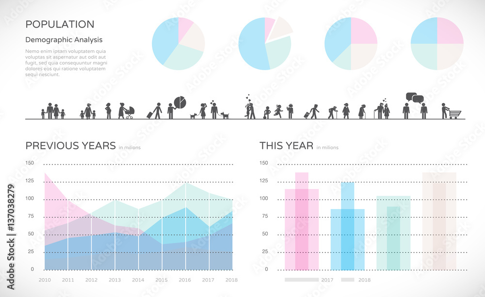Demographic graphs and charts. People target groups infographics in ...