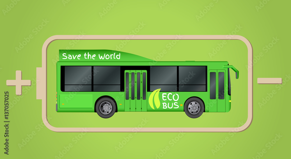Green City eco bus template. Illustration of electric Passenger ...