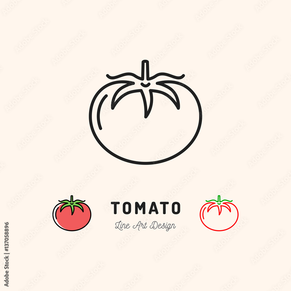 Vector Tomato icon Vegetables logo. Thin line art design, outline ...