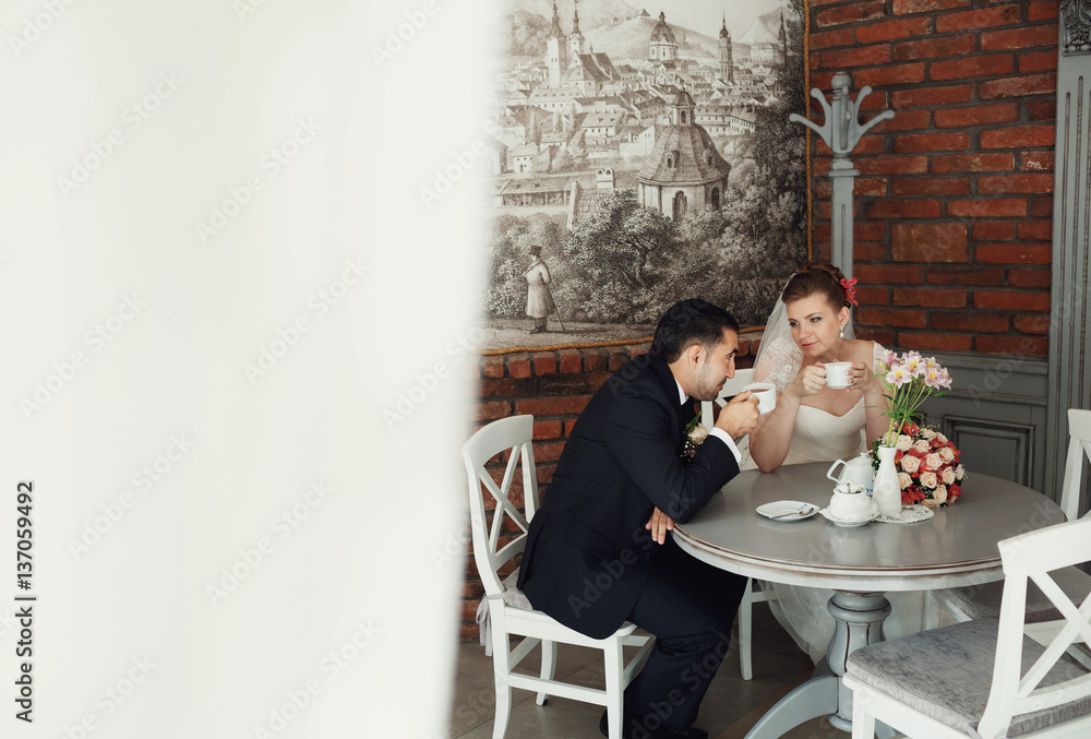 Couple in love drinks a tea in restaurant Stock Photo | Adobe Stock