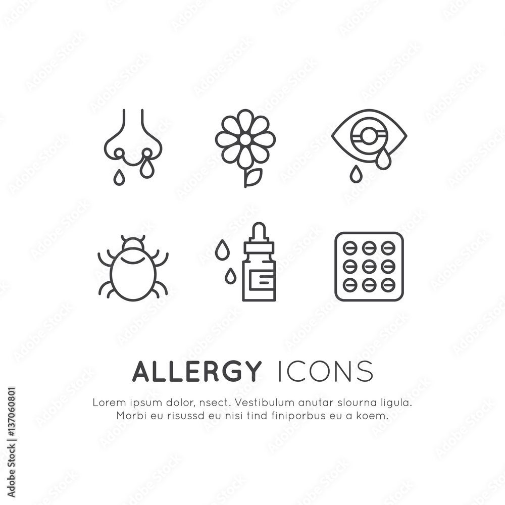 Vector Icon Style Illustration Card Logo Set Allergens, Season or ...