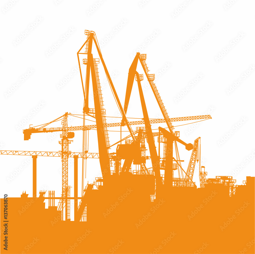 Vector illustration on white background, orange of construction ...