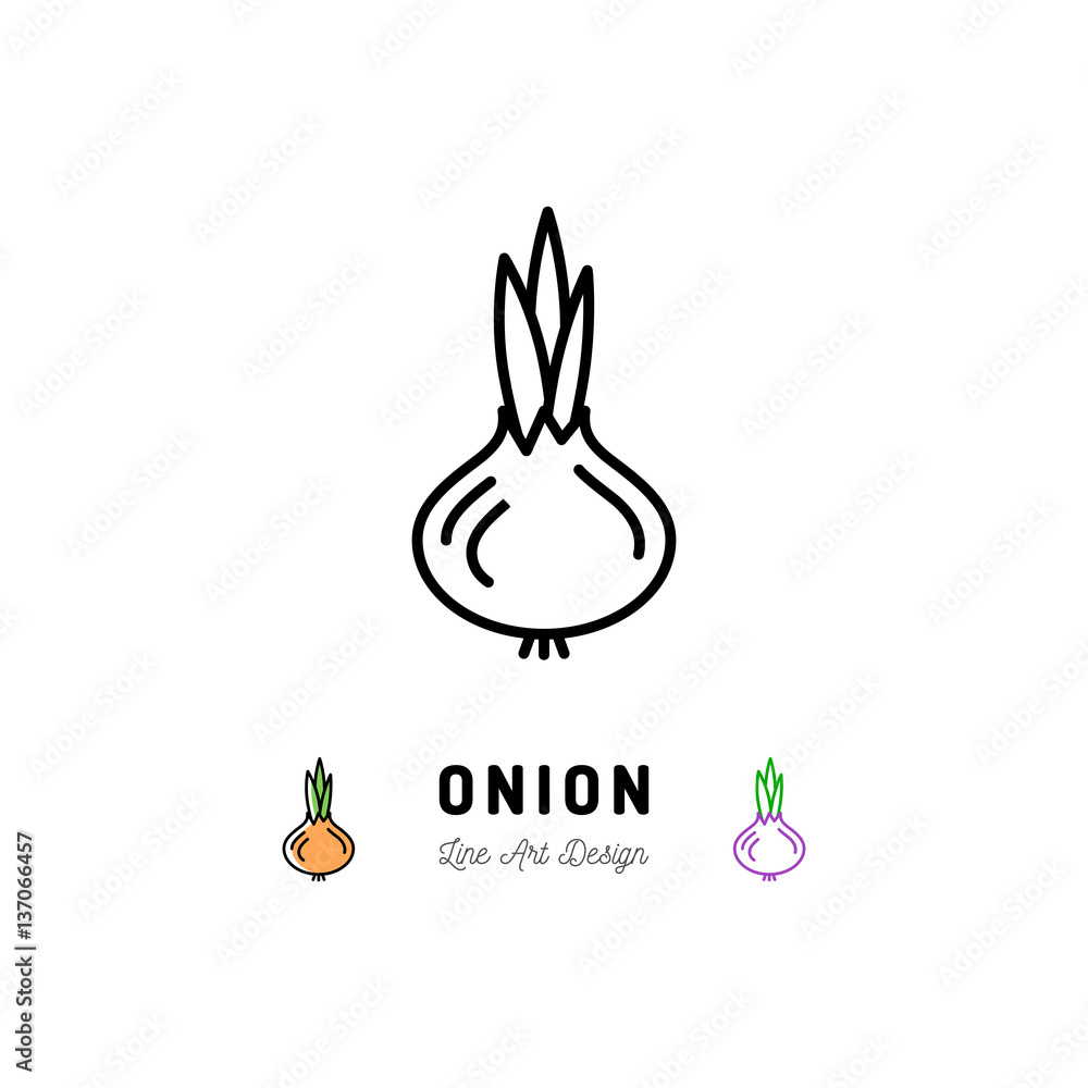 Onion icon Vegetables logo. Thin line art design, Vector outline ...