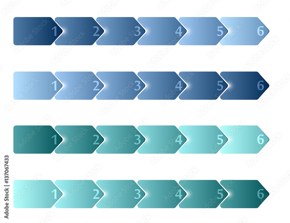 Simple blank timeline infographic templates. 6 steps with numbers. 4 ...