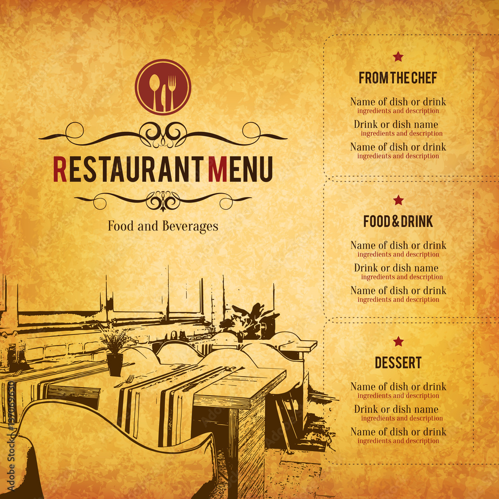 Restaurant menu design. Vector menu brochure template for cafe, coffee ...
