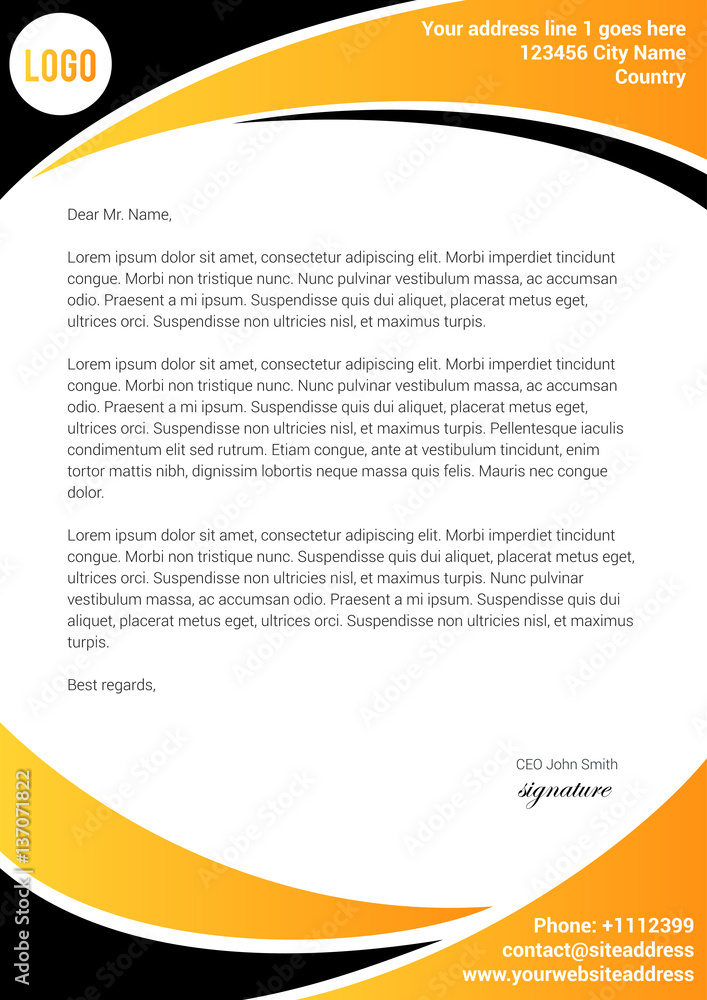 Yellow and black letterhead template Stock Vector | Adobe Stock