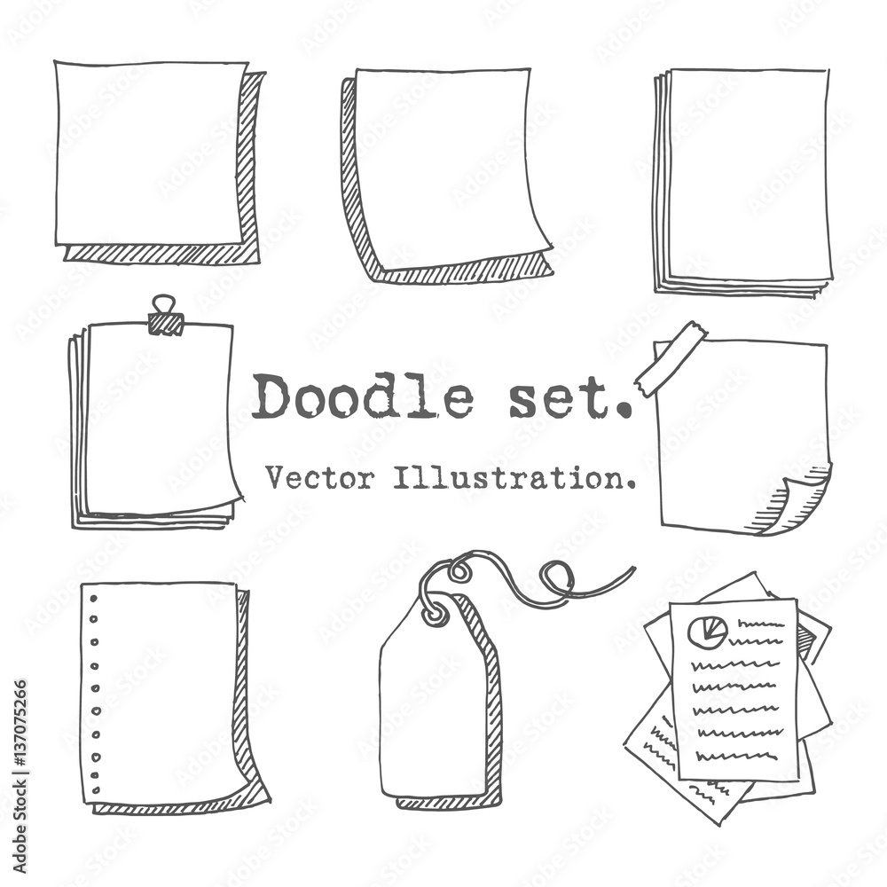 Hand Drawn Vector Set Of Paper Sheet Pack Of Paper Tag Sticky Note 