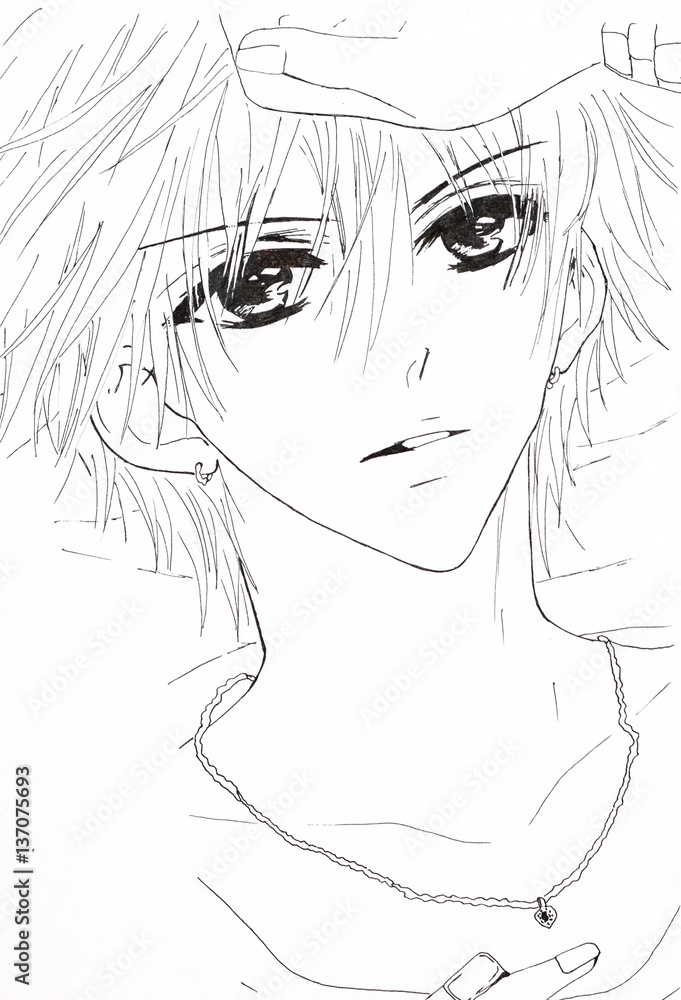 Drawing in the style of anime. Image of a man in the picture in the ...