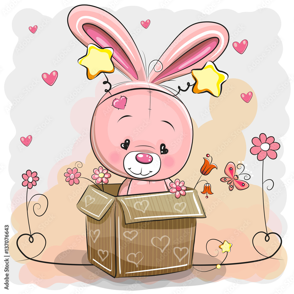 Cute Rabbit in a box Stock Vector | Adobe Stock