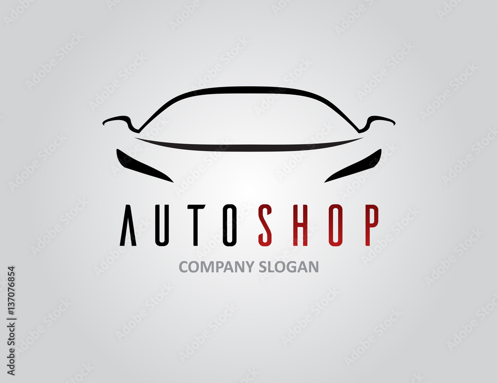 Auto shop car logo design with concept sports vehicle silhouette Stock ...