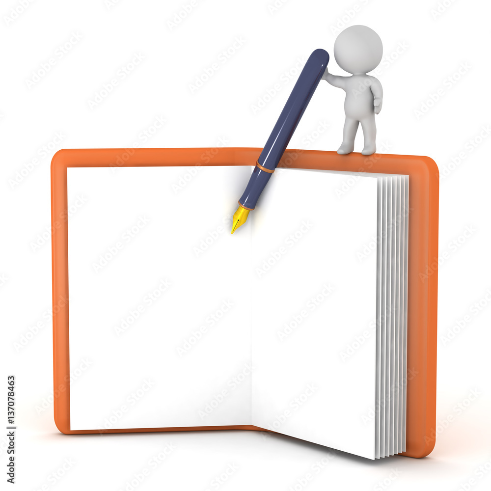3D Character with Notepad and Fountain Pen Stock Illustration | Adobe Stock