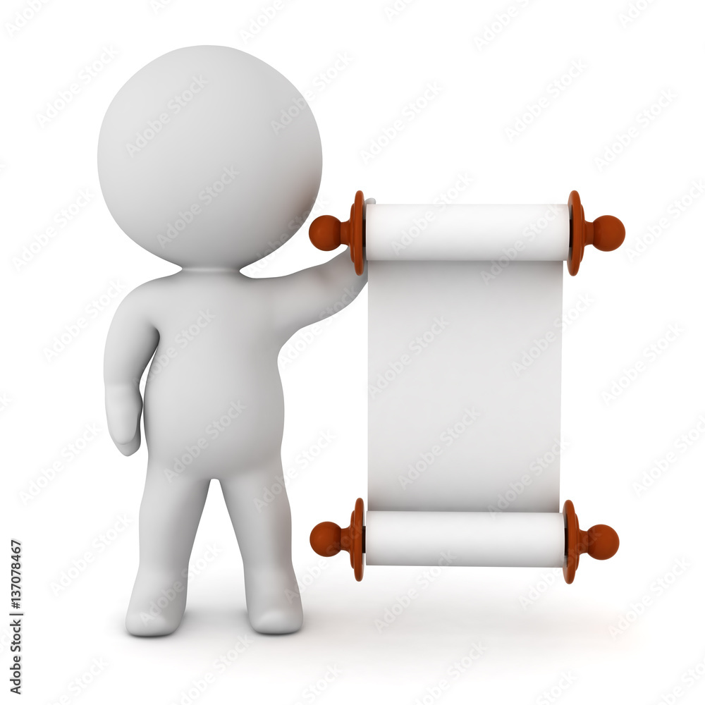 3D Character Holding White Scroll Stock Illustration | Adobe Stock