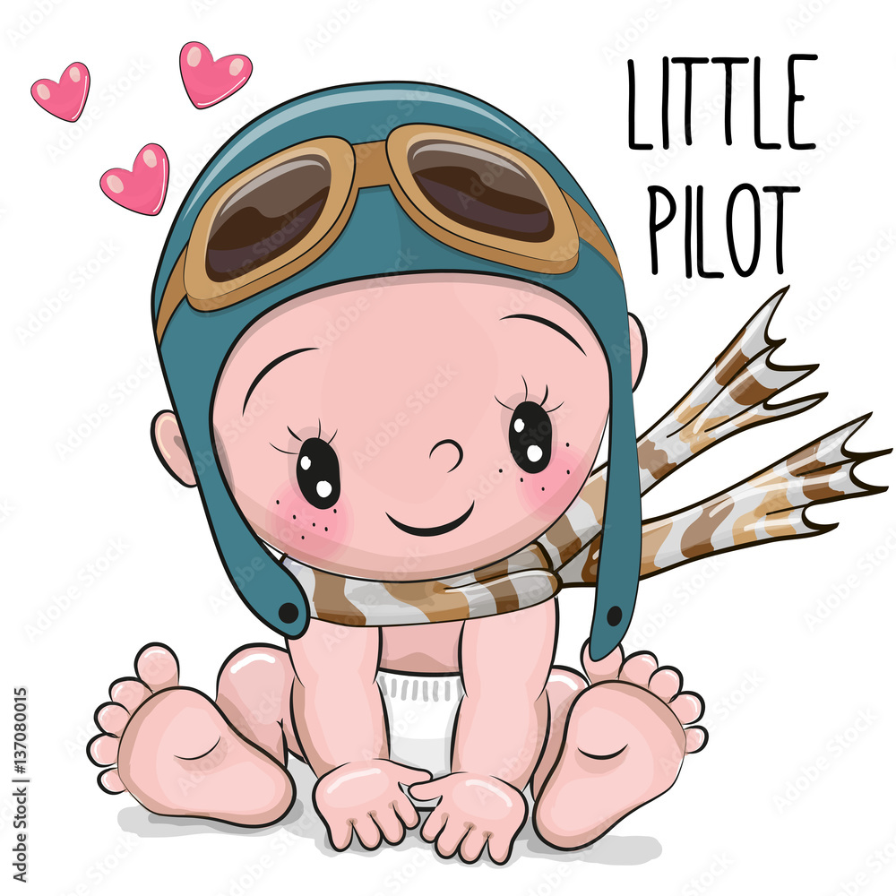 Cute Cartoon Baby boy in a pilot hat Stock Vector | Adobe Stock