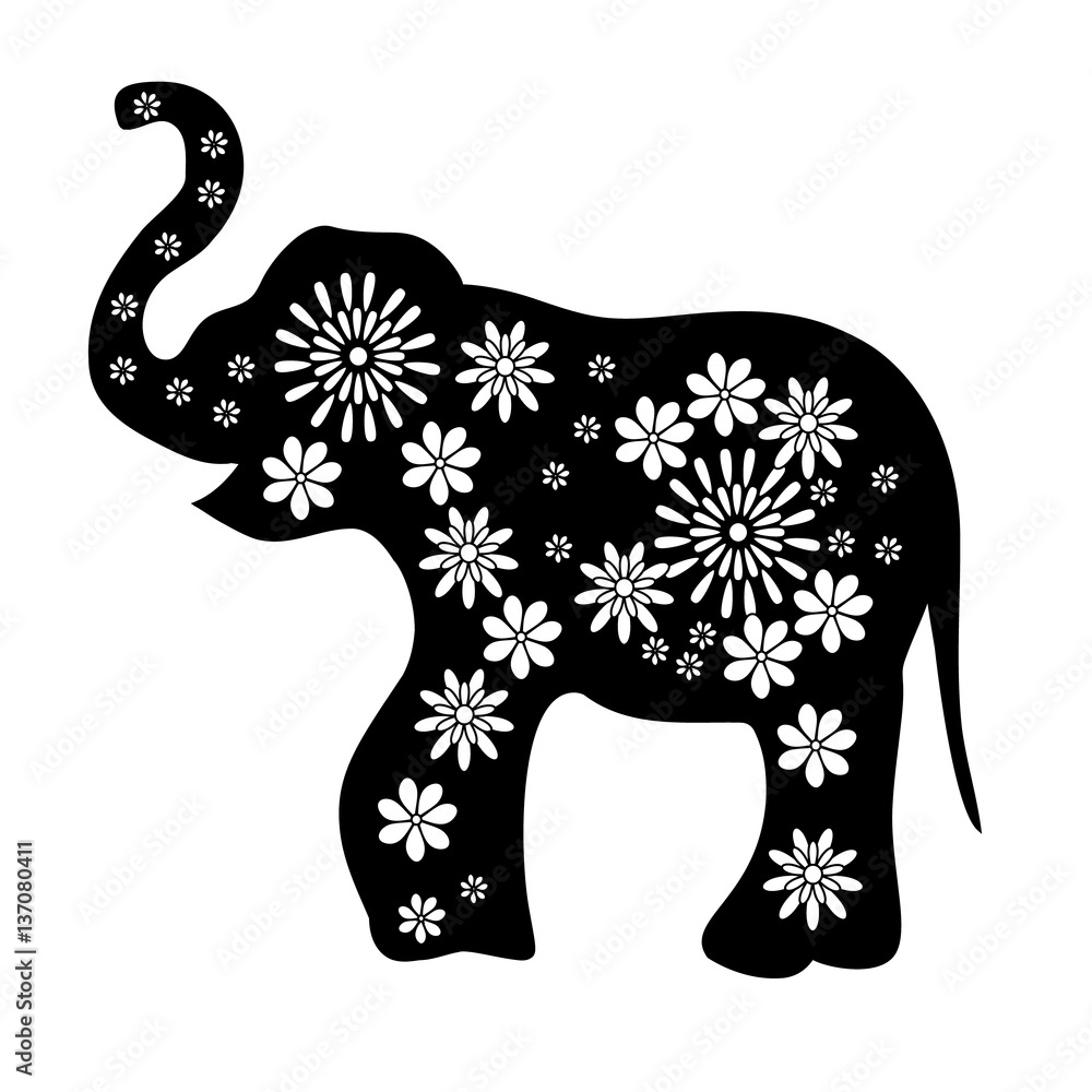 Elephant Black And White Outline