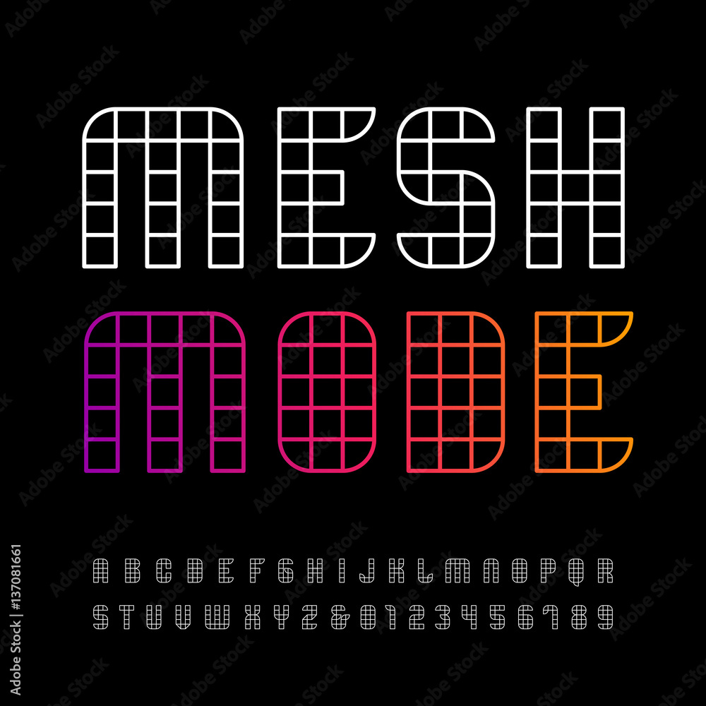 Linear font. Vector alphabet with mesh effect letters and number Stock ...