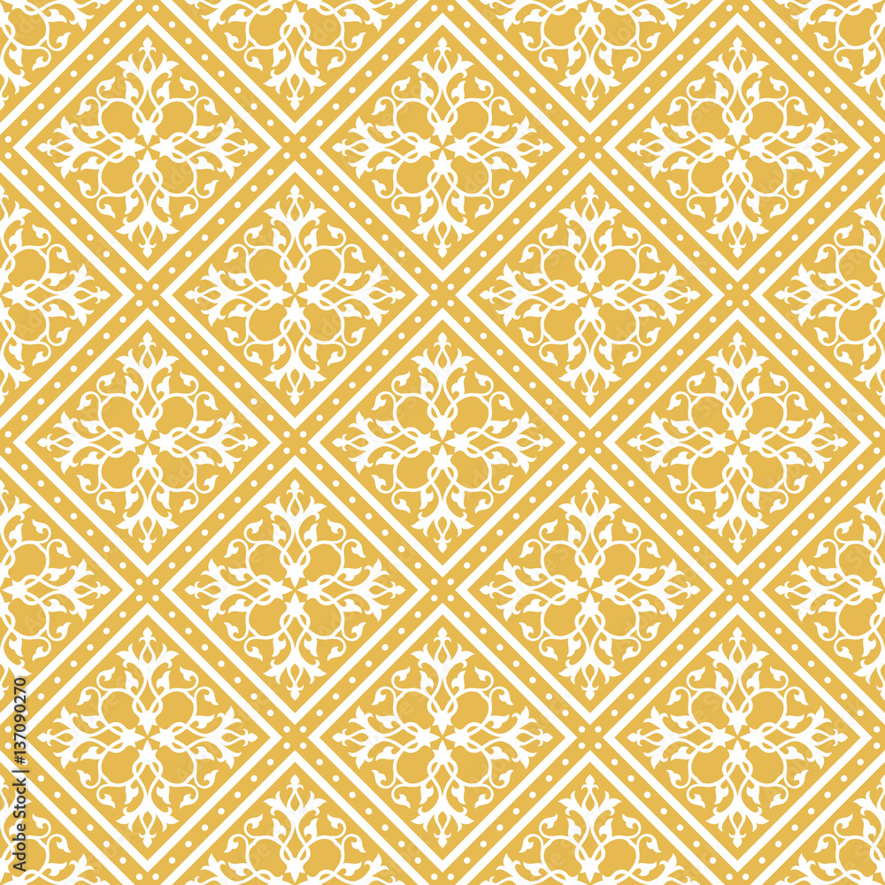 Seamless gold and white floral pattern. Stock Vector | Adobe Stock