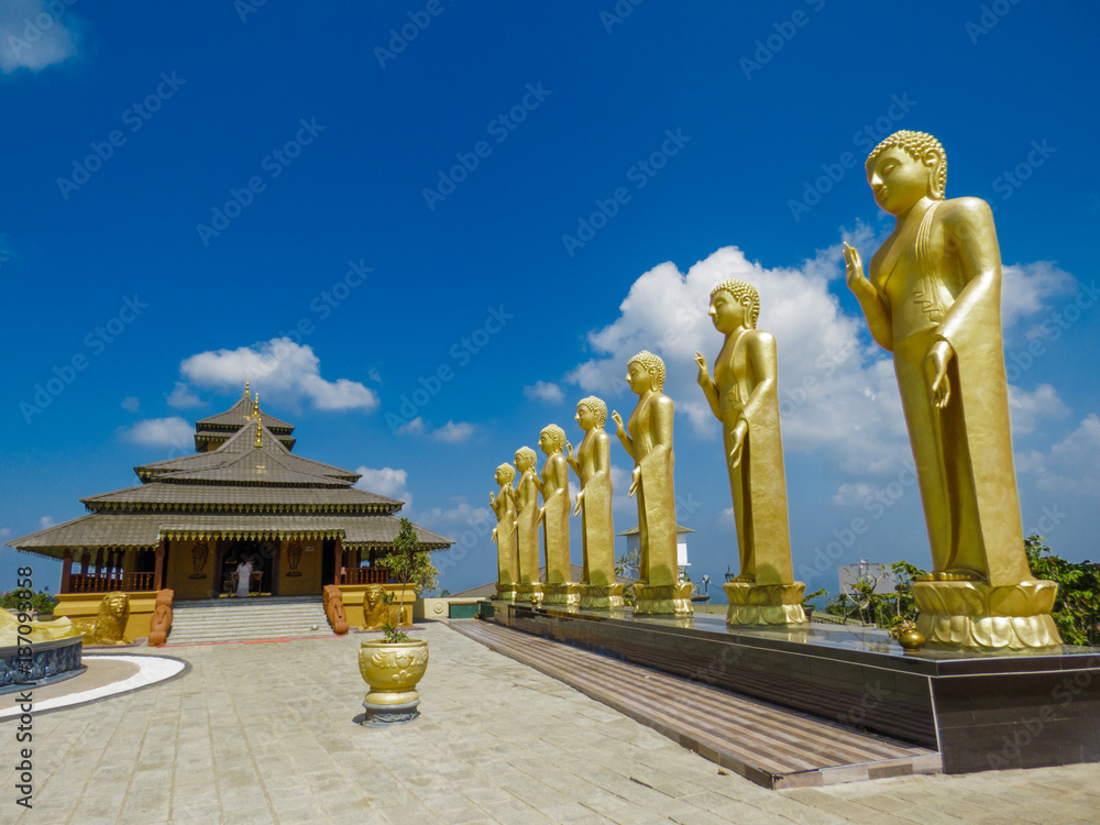 Golden Temple Palace Relic House with series of golden Standing Buddha ...