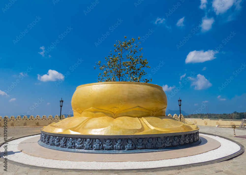 Sacred Bo Tree Bodhi Tree planted in a Golden bowl on a Golden Lotus at ...