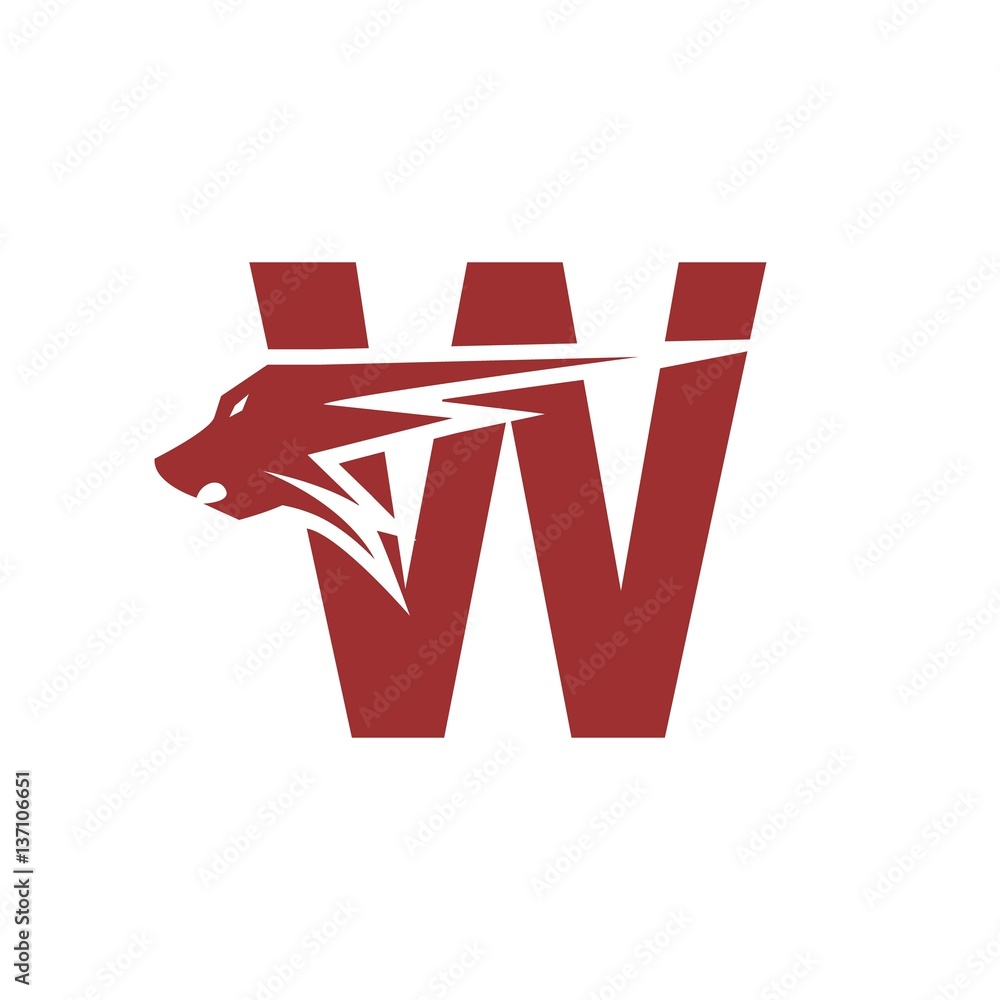 Red Initial W letter with Tiger or Wolf Logo Design Template. Vector ...