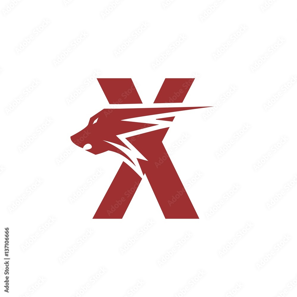 Red Initial X letter with Tiger or Wolf Logo Design Template. Vector ...