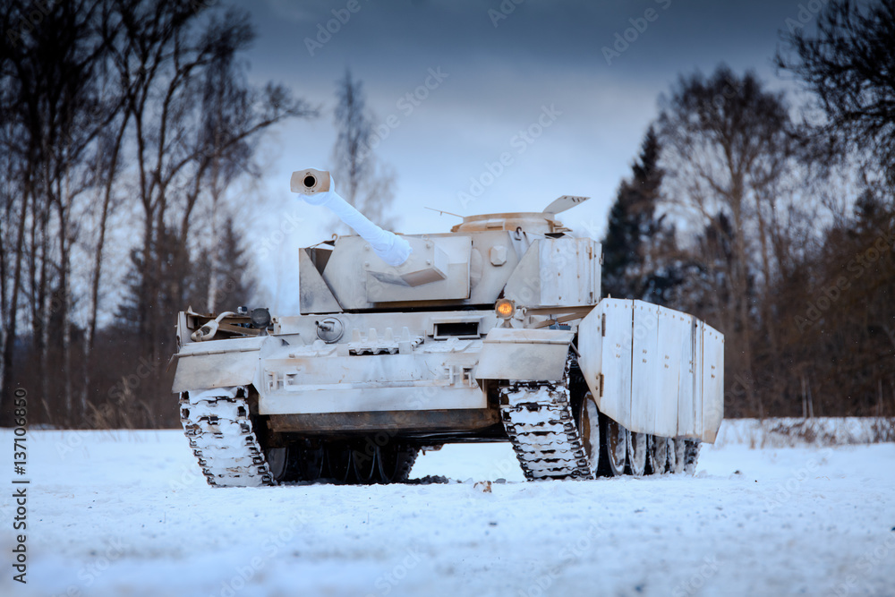 Winter view of the german WWII tank (panzer) Pz. IV. Reconstruction of ...