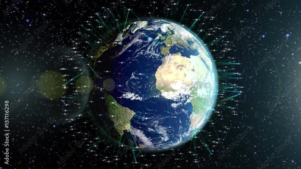 Earth seen from space with hundreds of animated satellites shown ...