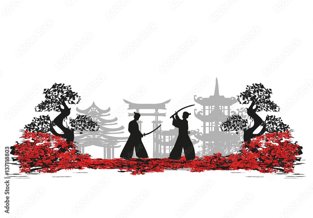 Japanese Samurai fighters card Stock Illustration | Adobe Stock