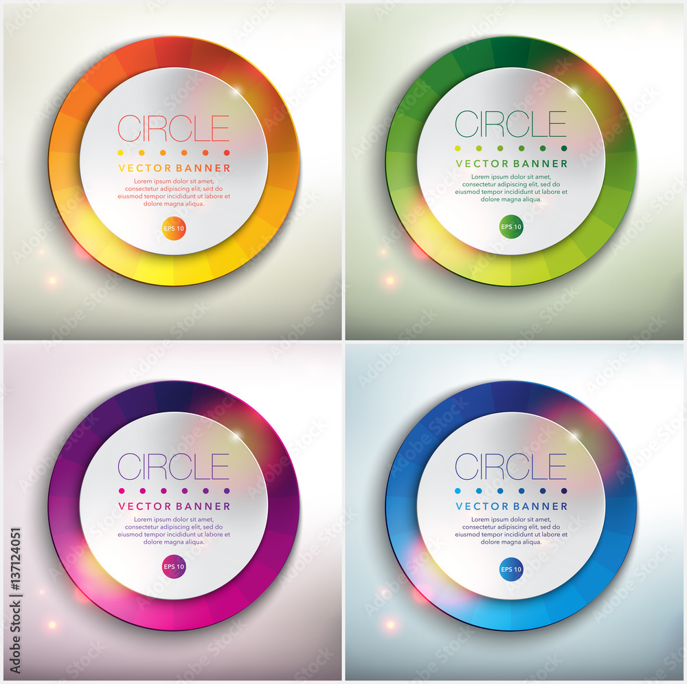 Abstract vector banner set of 4. Paper round notes with colorful design ...