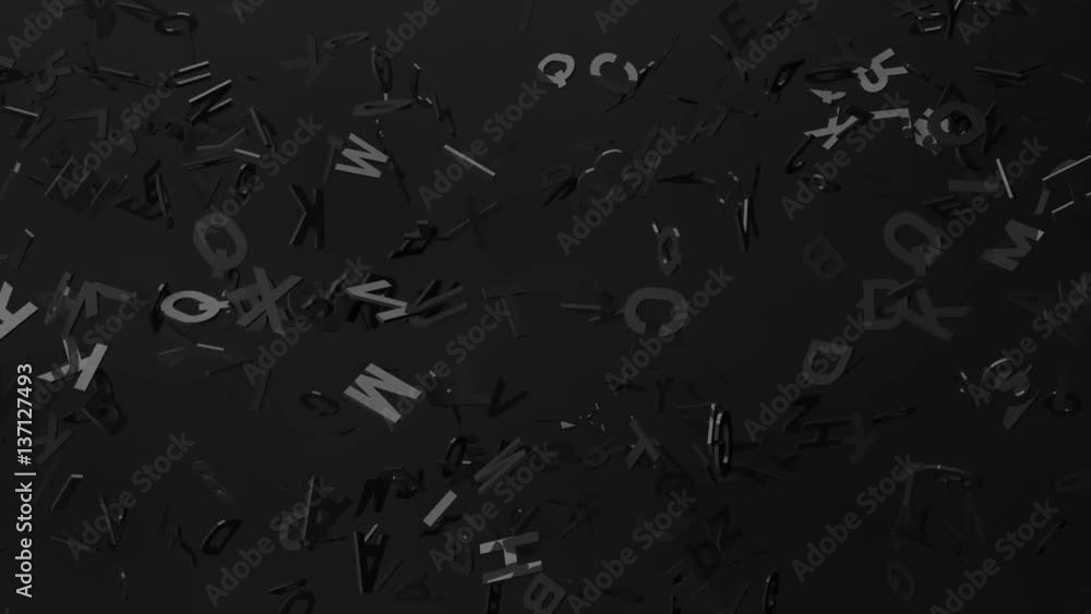Black Alphabets On Black Background. Loop able 3DCG render Animation ...