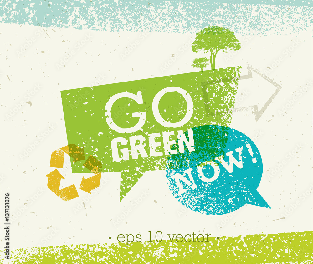 Go Green Recycle Reduce Reuse Eco Poster Concept. Vector Creative ...