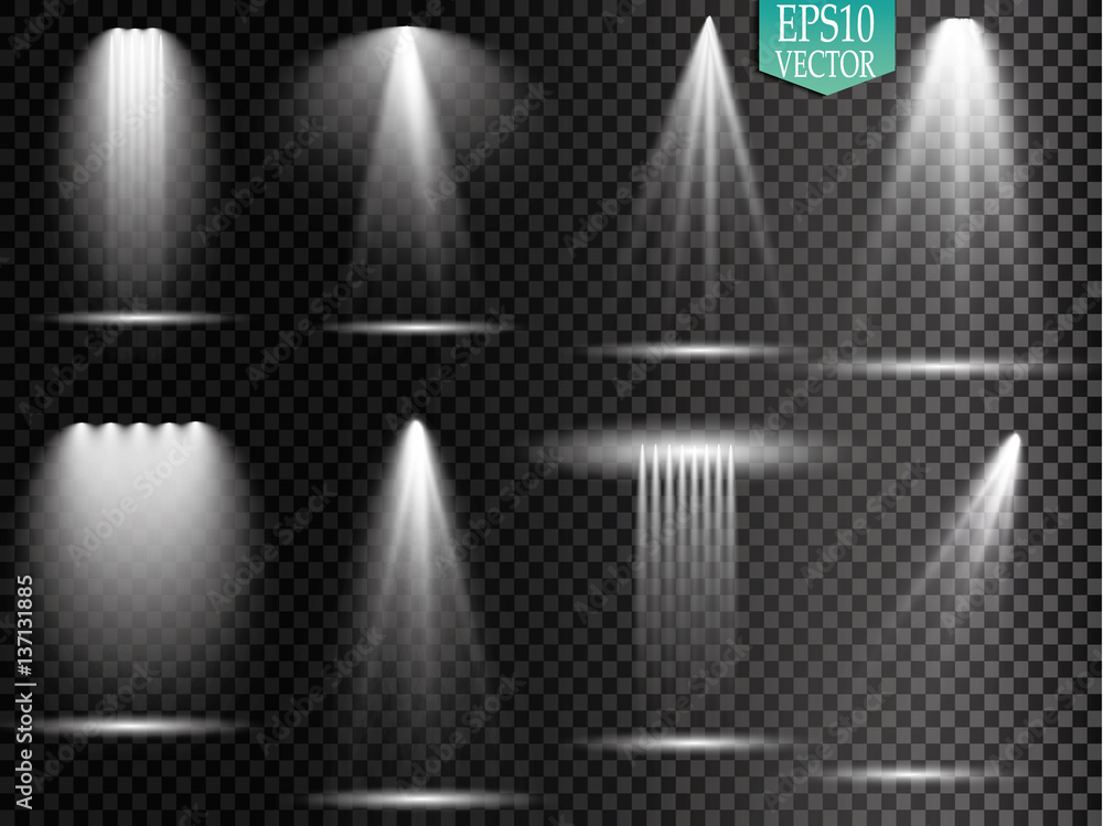 Vector light sources, concert lighting, stage spotlights set. Concert ...