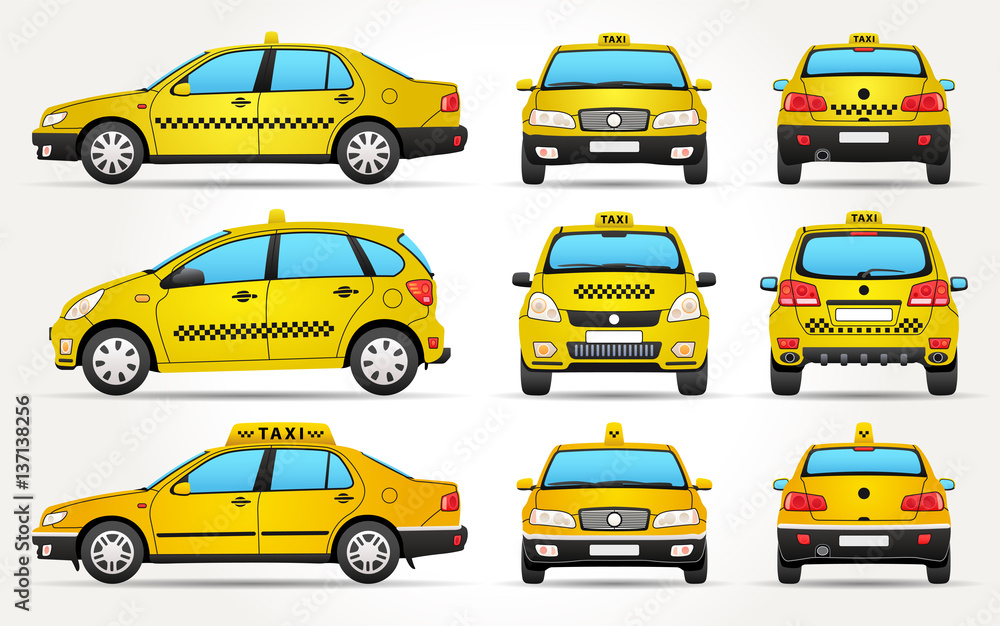 Yellow Taxi Car, Sedan and SUV type, From 3 views - Side, Front and ...