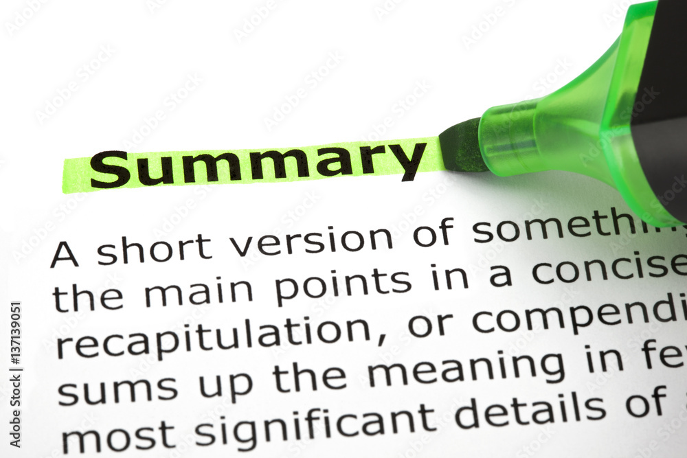 Summary Highlighted With Green Marker Stock Photo | Adobe Stock