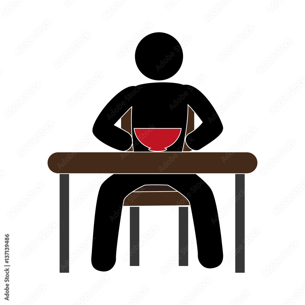 pictogram with man in the table having breakfast vector illustration ...