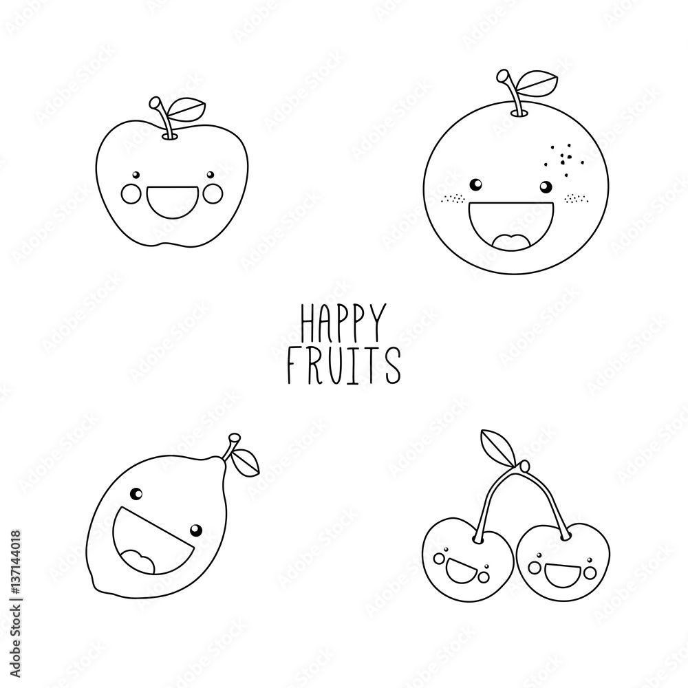 Line drawing fruits Stock Vector | Adobe Stock