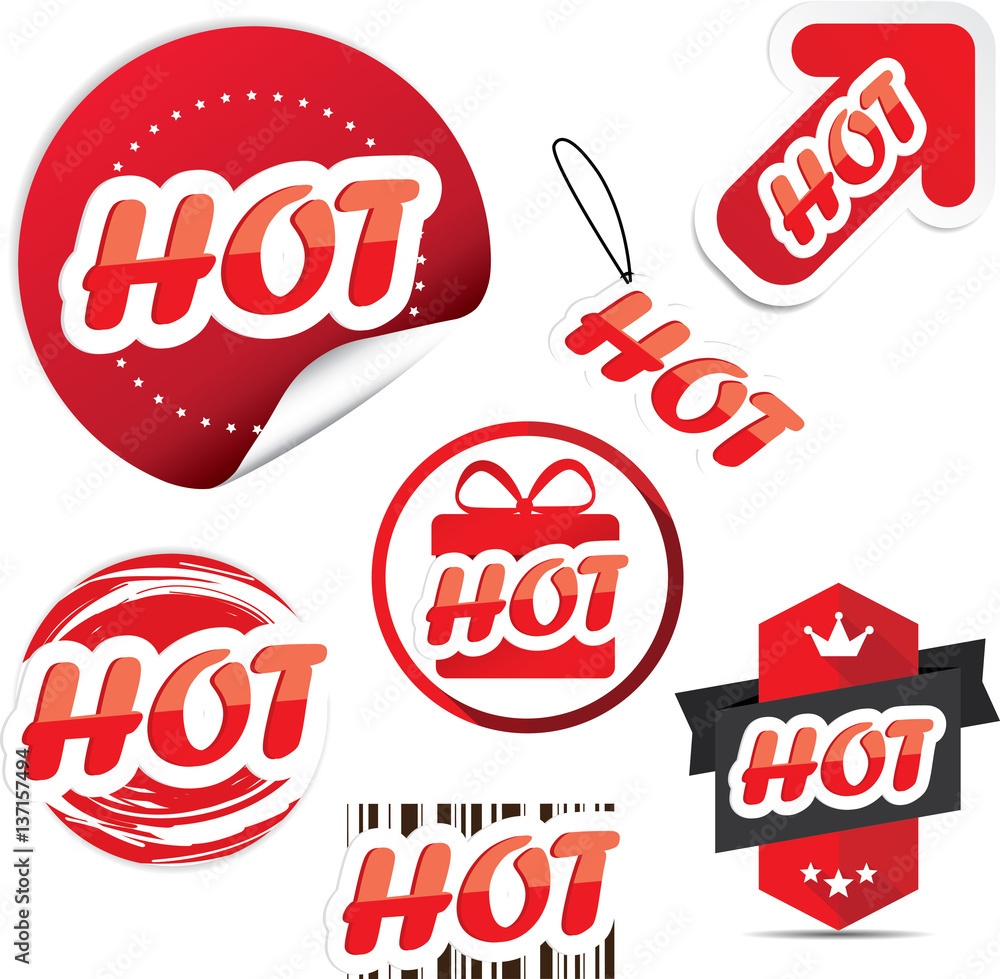 Hot sticker set. Stock-Illustration | Adobe Stock