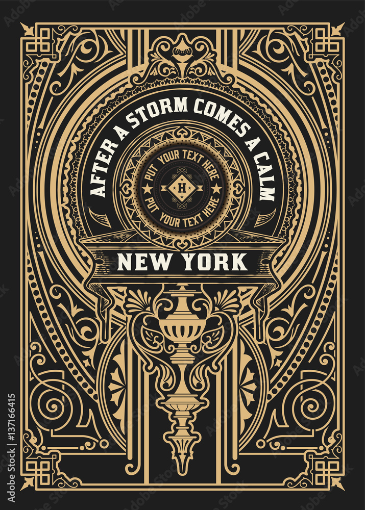 Retro card design with engraving and floral details. Organized by ...