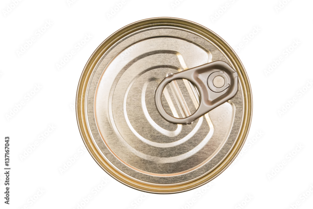 Cover the tin cans. Top view of a can food isolated. The lid of a tin ...