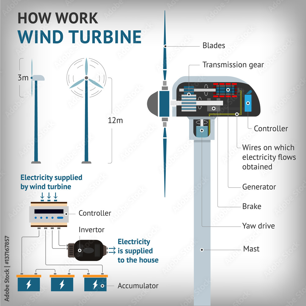 Infographics - how work a wind turbine. Vector Stock Vector | Adobe Stock