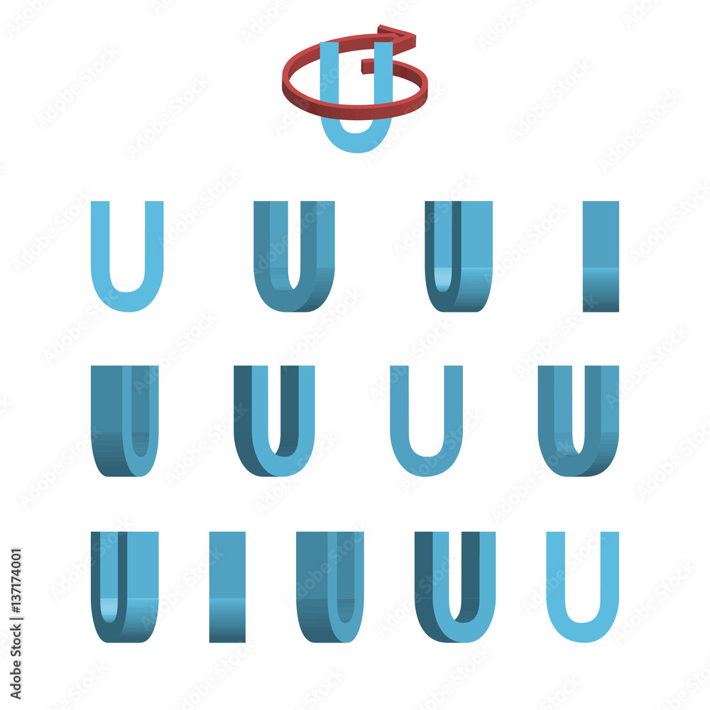 Sheet of sprites. Rotation of cartoon 3d letter U. Stock Vector | Adobe ...
