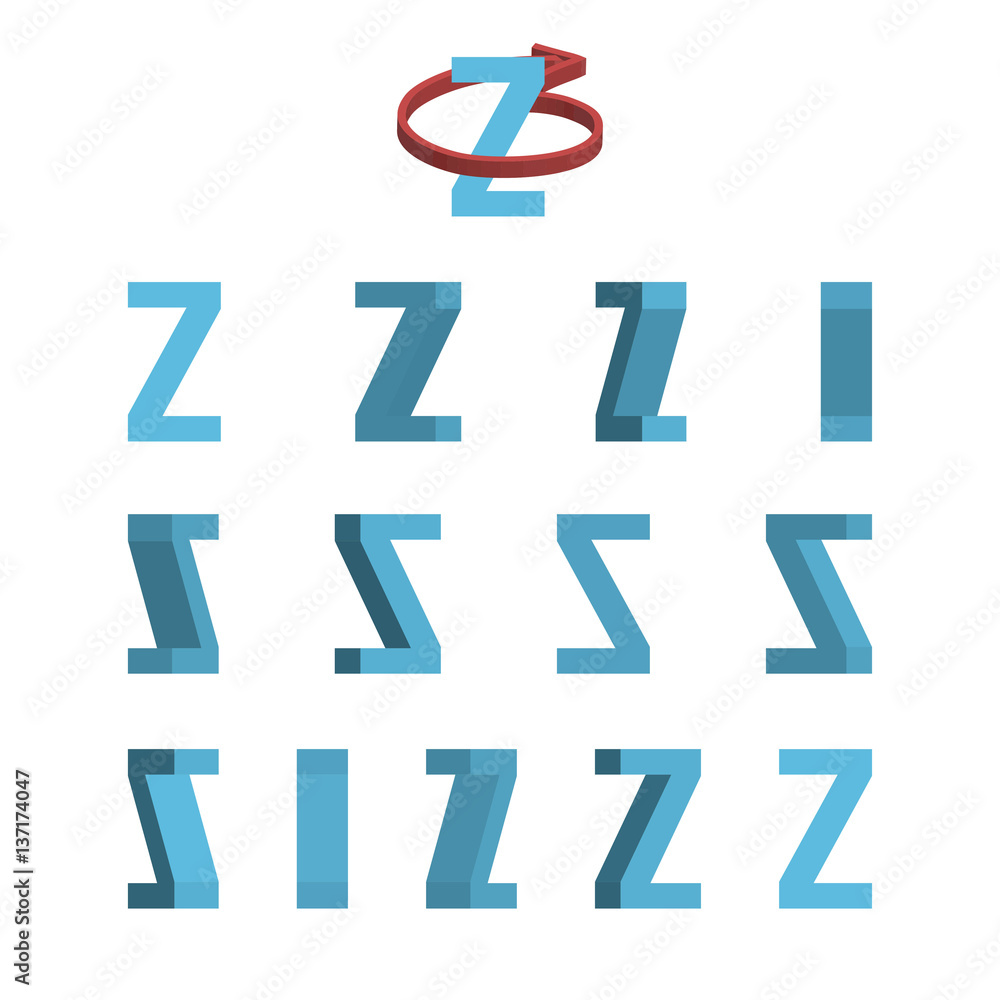 Sheet of sprites. Rotation of cartoon 3d letter Z. Stock Vector | Adobe ...